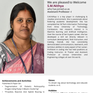 Nithya.sm Python,Machine Learning,Data analysis and visualization online tutor ₹ 4500 - ₹ 6500/hour